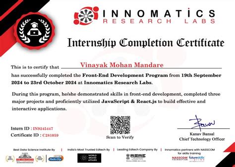 Vinayak Mandare On Linkedin Frontenddevelopment Reactjs Javascript Internshipexperience