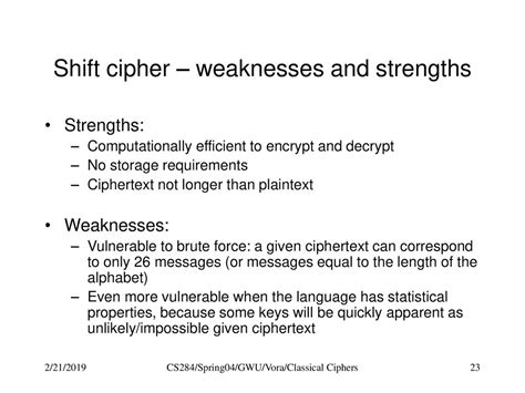 Classical Ciphers I Terminology Csci284 Spring 2004 Gwu Shift Cipher
