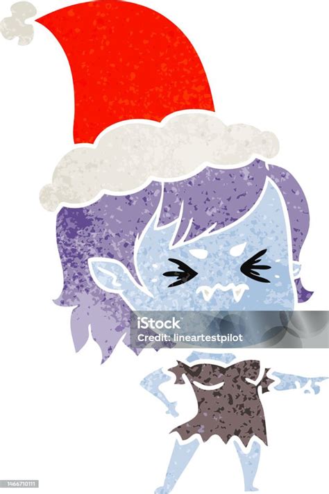 산타 모자를 쓴 뱀파이어 소녀의 짜증나는 손으로 그린 복고풍 만화 낙서 드로잉에 대한 스톡 벡터 아트 및 기타 이미지 낙서