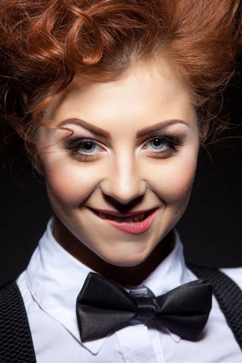 Cute Red Haired Girl Posing Coquettishly At Camera Stock Image Image