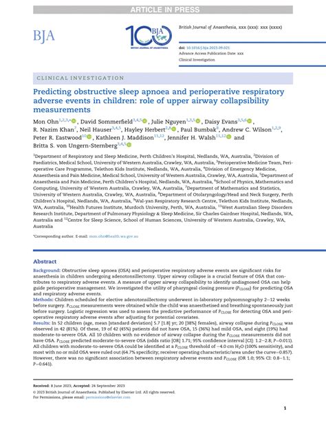Pdf Predicting Obstructive Sleep Apnoea And Perioperative Respiratory