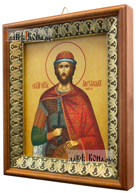 Александр Невский, икона в деревянном киоте, под стеклом