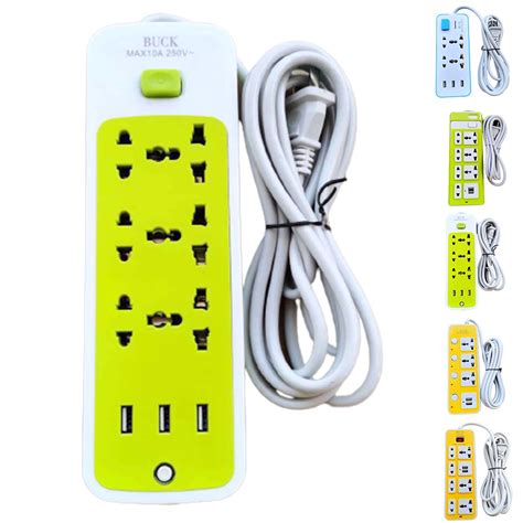 3m Colorful Extension Cord With Usb Port Multi Switch Power Strip Universal Socket Cable