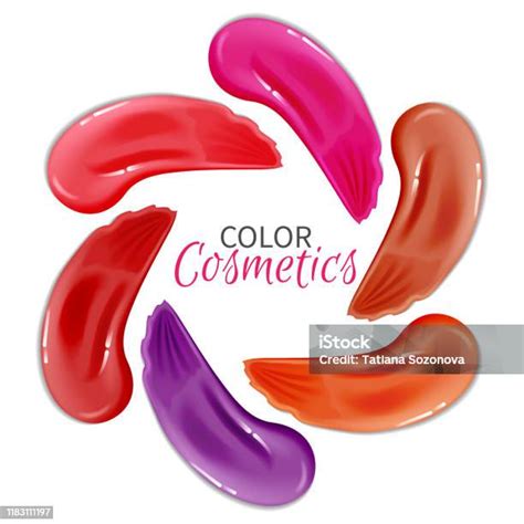 립스틱의 스트로크의 컬렉션 흰색에 고립 된 다양한 색상 얼룩 립스틱의 벡터 그림 메이크업 화장품에 대한 스톡 벡터 아트 및 기타