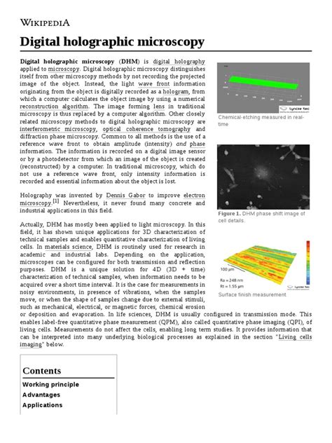 Digital Holographic Microscopy Dhm Is Digital Holography Pdf