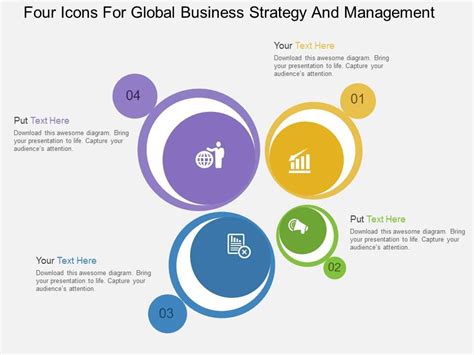 Four Icons For Global Business Strategy And Management Flat Powerpoint Design Powerpoint