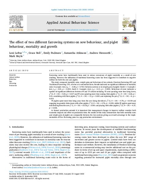Pdf The Effect Of Two Different Farrowing Systems On Sow Behaviour