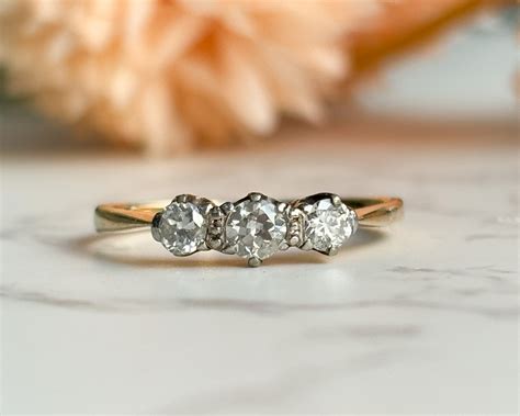 Antique 18ct Diamond Three Stone Ring Aladdins Cave Jewellery