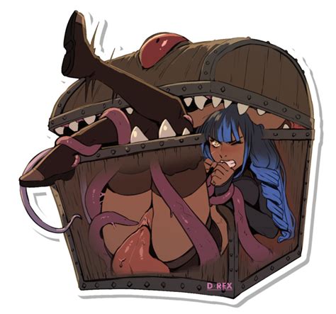 D Rex Mimic Chest Original 1girl Black Hair Black Thighhighs Blue Hair Blunt Bangs