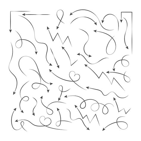 Premium Vector Arrow Hand Drawn Different Shape Direction Black Line Set Selection Doodle