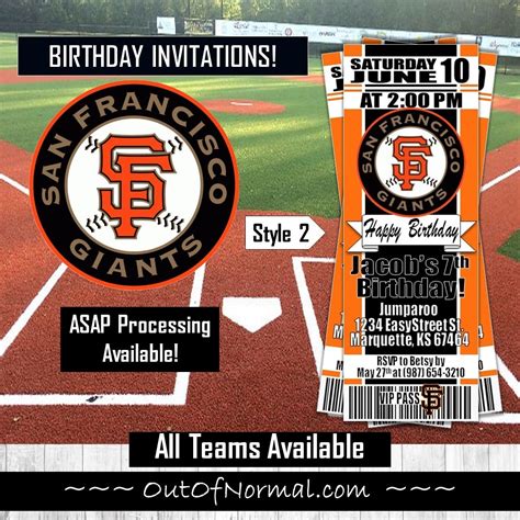 San Francisco Sf Giants Birthday Party Mlb Ticket Style Invitation