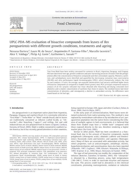Pdf Uplc Pdams Evaluation Of Bioactive Compounds From Leaves Of Ilex