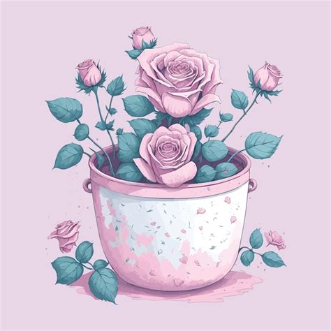 Premium Vector Vector A Pot Of Rose Plant
