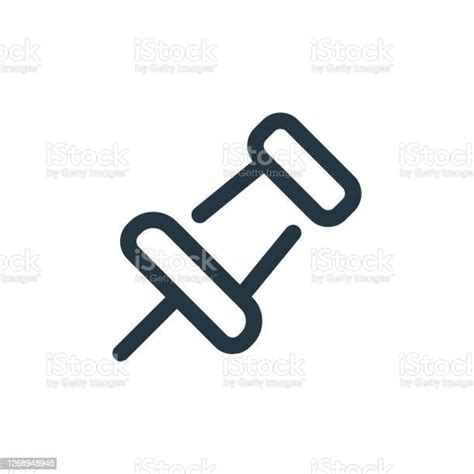 흰색 배경에 격리된 핀 벡터 아이콘을 푸시합니다 웹 사이트 디자인 및 모바일 앱 개발을위한 개요 얇은 라인 푸시 핀 아이콘 얇은 선 푸시 핀 윤곽선 아이콘 벡터