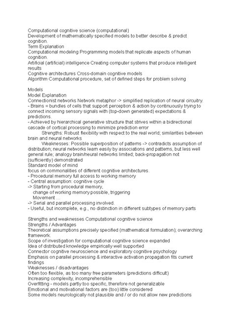 Computational Cognitive Science Term Explanation Computational Modeling Programming Models