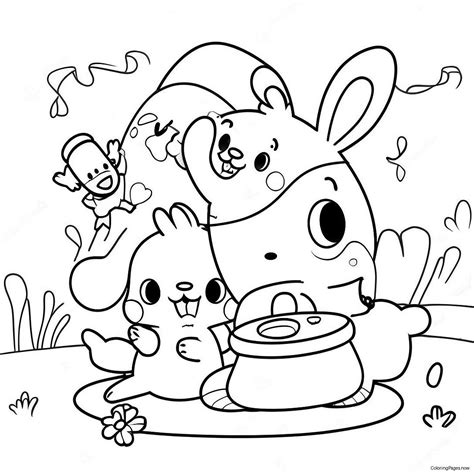 Cute Pochacco Playing With Friends Coloring Page 1692 1395
