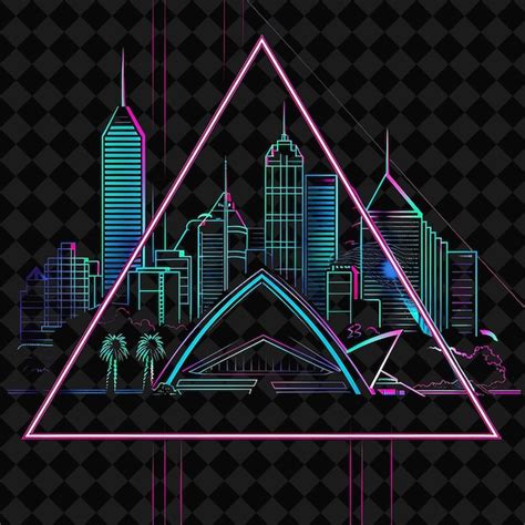 Shimmering Neon Adelaide Skyline Inside A Triangular Silhoue Png Y2k