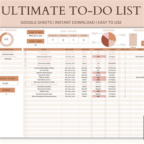 Excel Task Tracker With Subtasks Template Etsy