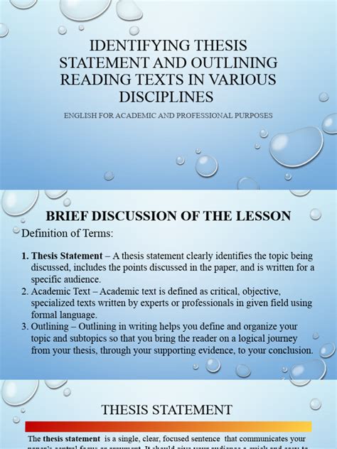 Identifying Thesis Statement And Outlining Reading Texts In Various Disciplines Pdf Thesis
