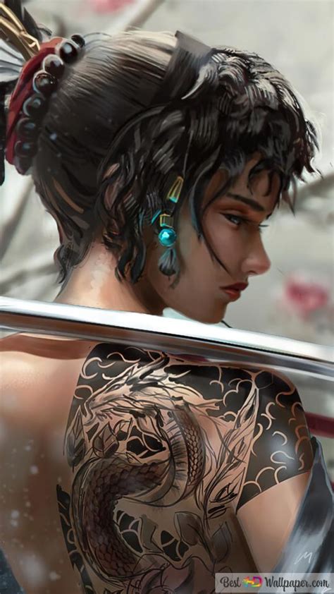 Samurai Girl Tattoo Katana 4k Wallpaper Download