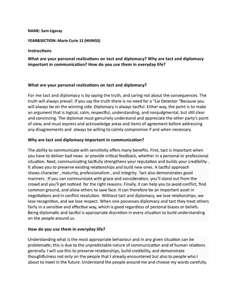 Oral Communication Reflection 7 Name Sam Ligaray Yearandsection Marie