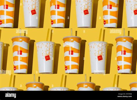 Yellow Glass Of Mcdonalds Paper Cup With Lid Takeaway Drink