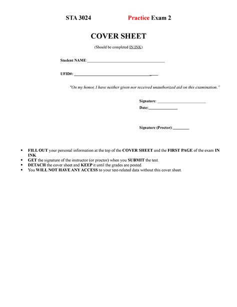 Sta3024 Exam2 Practice 2 Solutions Sta 3024 Practice Exam 2 Cover Sheet Should Be Completed