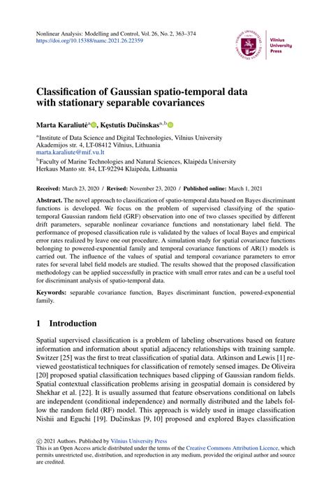(PDF) Classification of Gaussian spatio-temporal data with stationary separable covariances