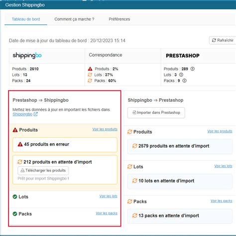 comprendre les différents onglets de l interface produits en erreur