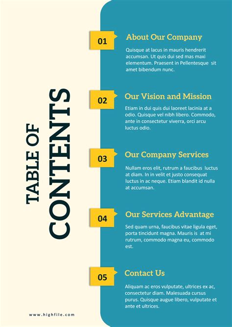 Free Customizable Table Of Contents Templates Highfile