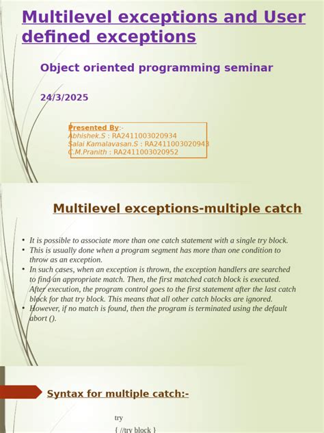 Multilevel Exceptions And User Defined Exceptions Pdf Namespace