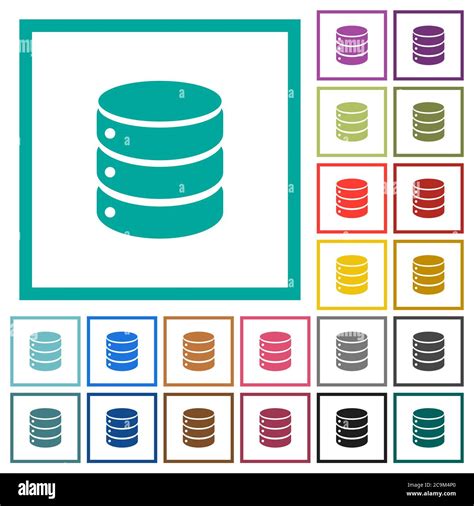 Single Database Flat Color Icons With Quadrant Frames On White Background Stock Vector Image