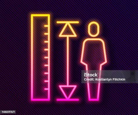 빛나는 네온 라인 측정 키 바디 아이콘은 검은색 배경에 분리되어 있습니다 벡터 0명에 대한 스톡 벡터 아트 및 기타 이미지