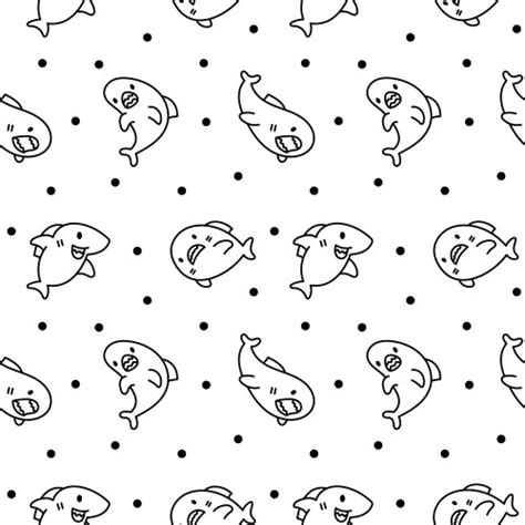 Funny Kawaii Ocean Shark Seamless Pattern Vector Image