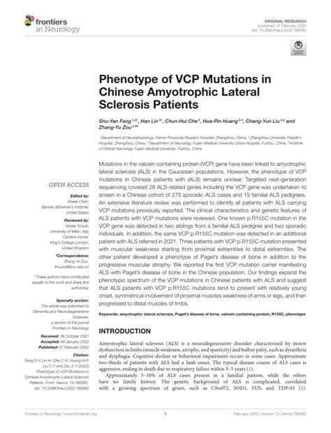 Pdf Phenotype Of Vcp Mutations In Chinese Amyotrophic Lateral