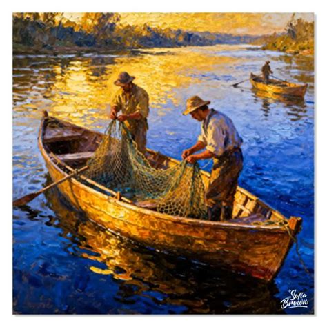 Cuadro Pescadores Al Amanecer Artístico Sofia Brown