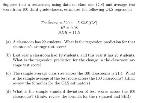 Solved Suppose That A Researcher Using Data On Class Size Chegg