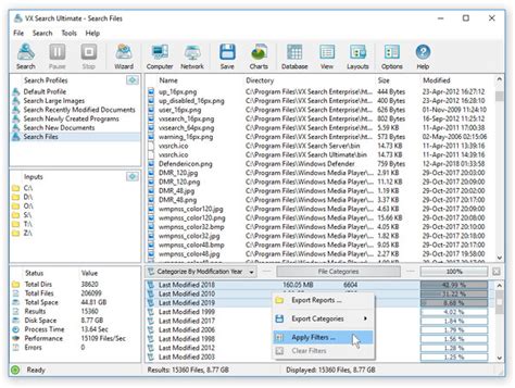 VX Search File Search File Search Statistics And Pie Charts