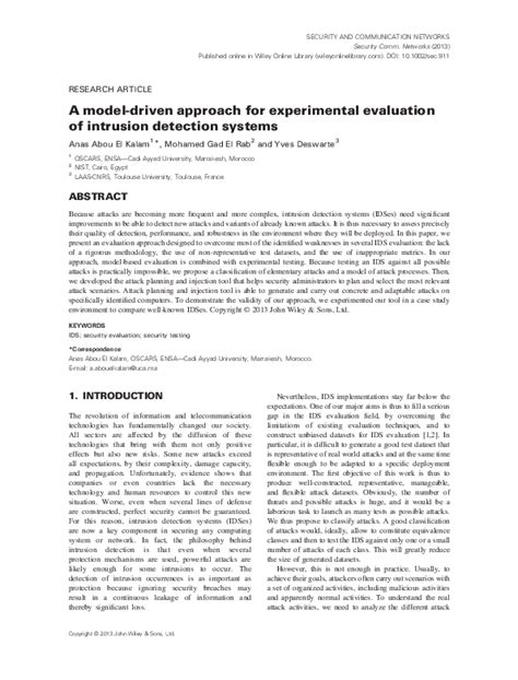 pdf a model driven approach for experimental evaluation of intrusion