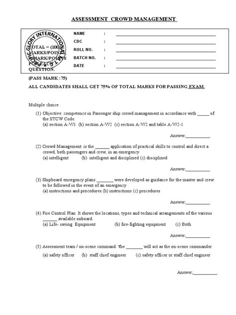 Assessment Multiple Choice For Crowd Management Pdf Water Transport