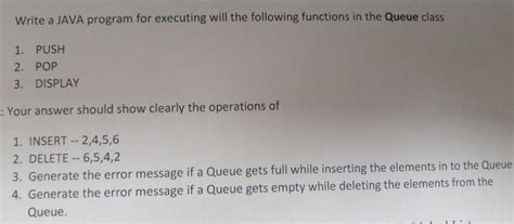 Solved Write A Java Program For Executing Will The Following
