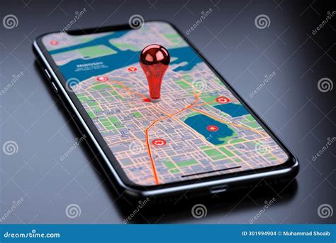 Digital Navigation Smartphone Display With 3d Red Map Pointer Icon