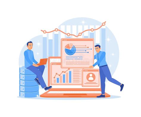 Workers Analyze Digital Information Store Data In A Secure Database Data Management Concept