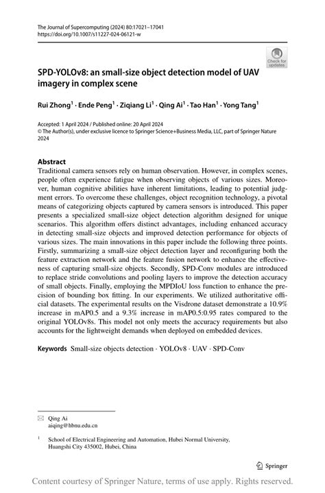 Spd Yolov8 An Small Size Object Detection Model Of Uav Imagery In