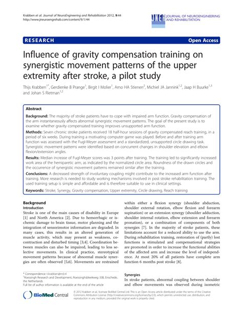 Pdf Influence Of Gravity Compensation Training On Synergistic