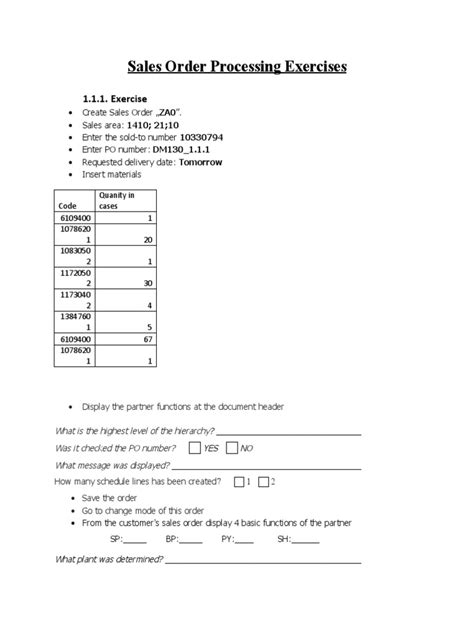 Sales Order Processing Exercises 1 1 1 Exercise Download Free Pdf Business Process Computing