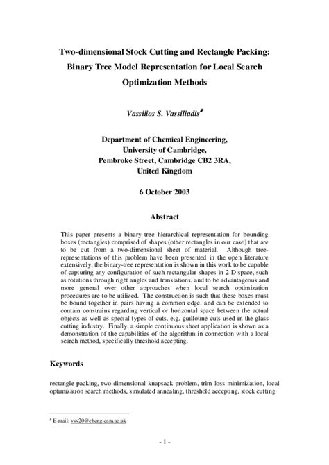 Pdf Two Dimensional Stock Cutting And Rectangle Packing Binary Tree Model Representation For