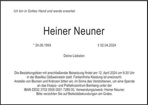 Heiner Neuner Traueranzeige Franken De