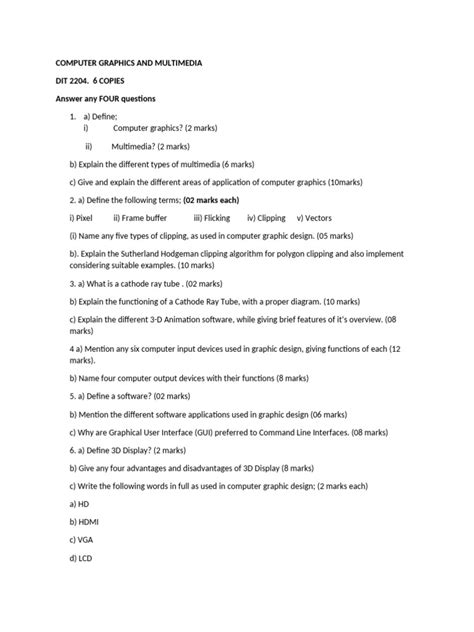 computer graphics and multimedia exam pdf
