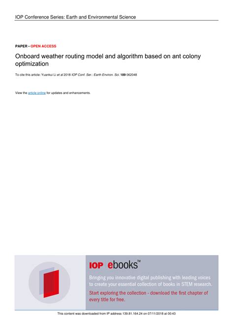 Pdf Onboard Weather Routing Model And Algorithm Based On Ant Colony Optimization